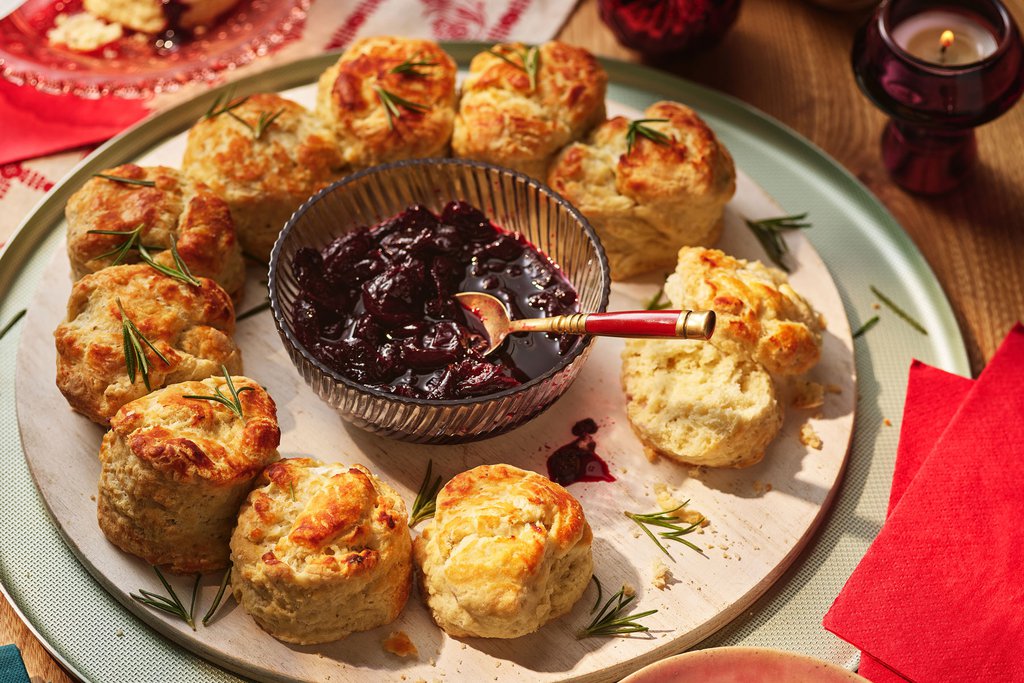 Blue cheese scone wreath with cherry compote recipe - Waitrose UAE ...