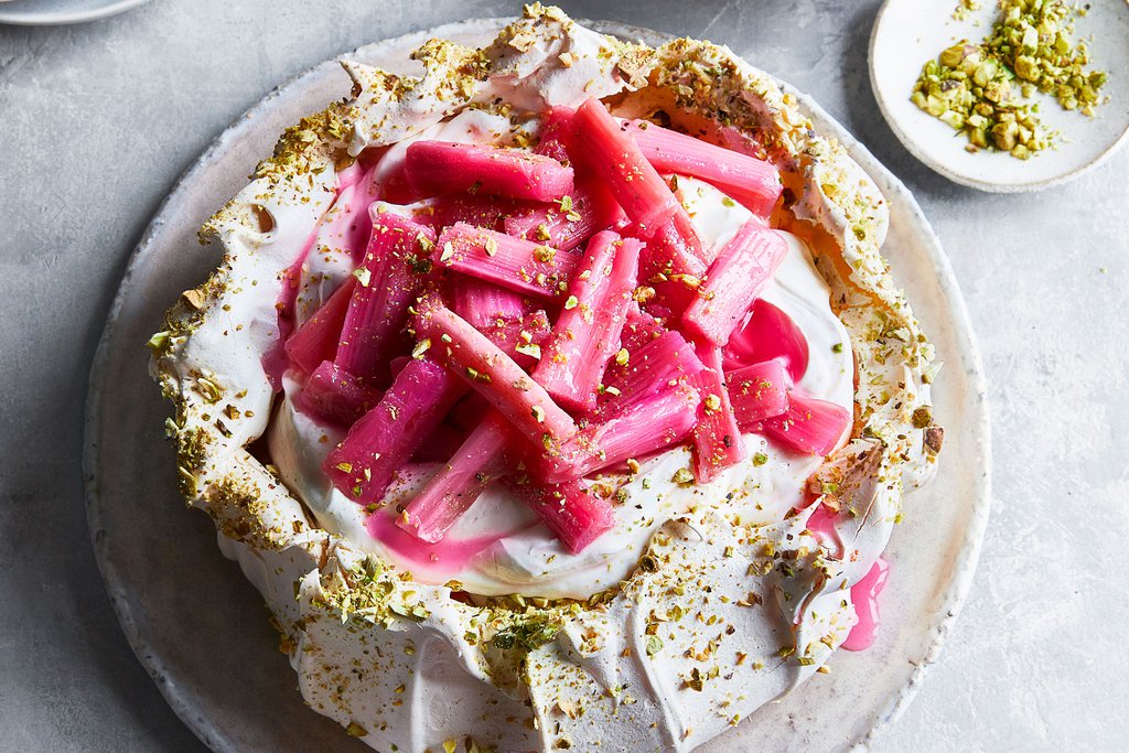 Rhubarb, rose & pistachio pavlova recipe - Waitrose UAE & Partners
