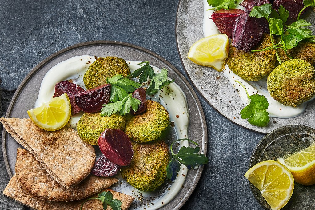 Green falafel with yogurt & roasted beets recipe - Waitrose UAE & Partners
