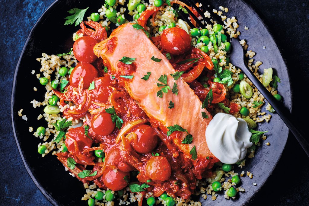 Harissa salmon with tomatoes recipe - Waitrose UAE & Partners