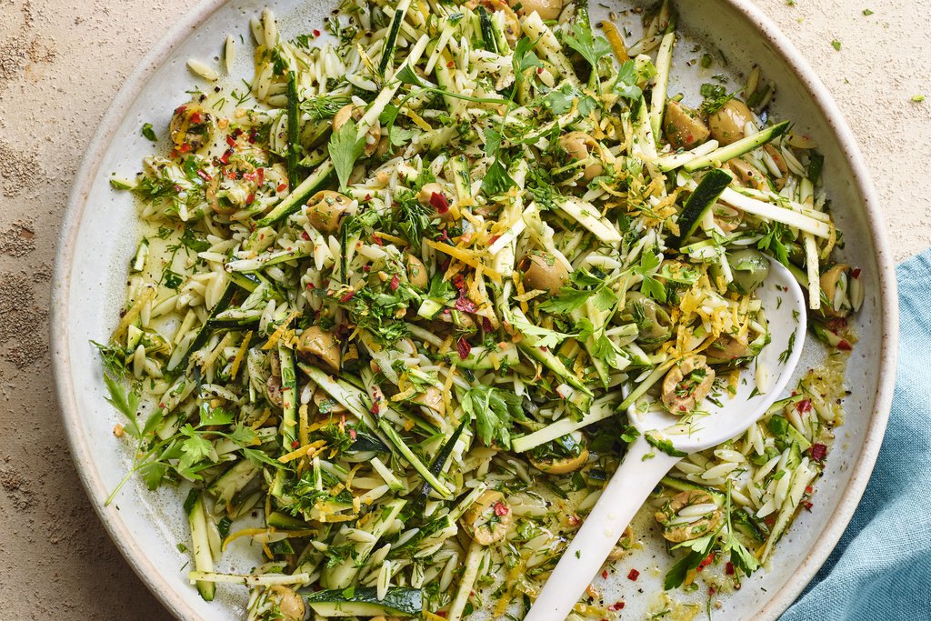 Herby courgette, olive & lemon orzo salad recipe - Waitrose UAE & Partners