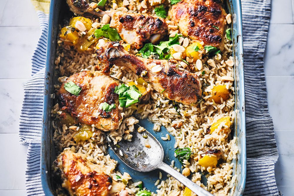 Peanut, lime & mango chicken traybake recipe - Waitrose UAE & Partners
