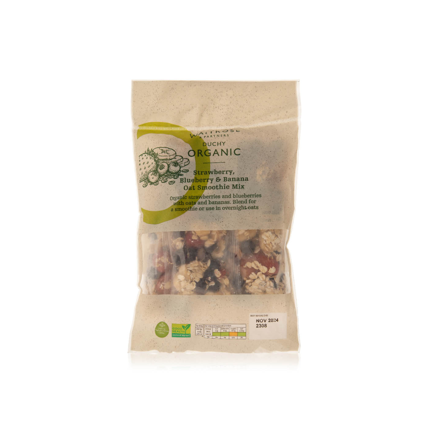 Waitrose Duchy organic frozen strawberry & banana oat smoothie mix 4 x ...