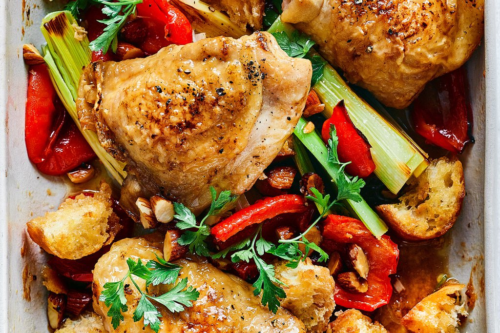Roast chicken with peppers & almonds recipe - Waitrose UAE & Partners